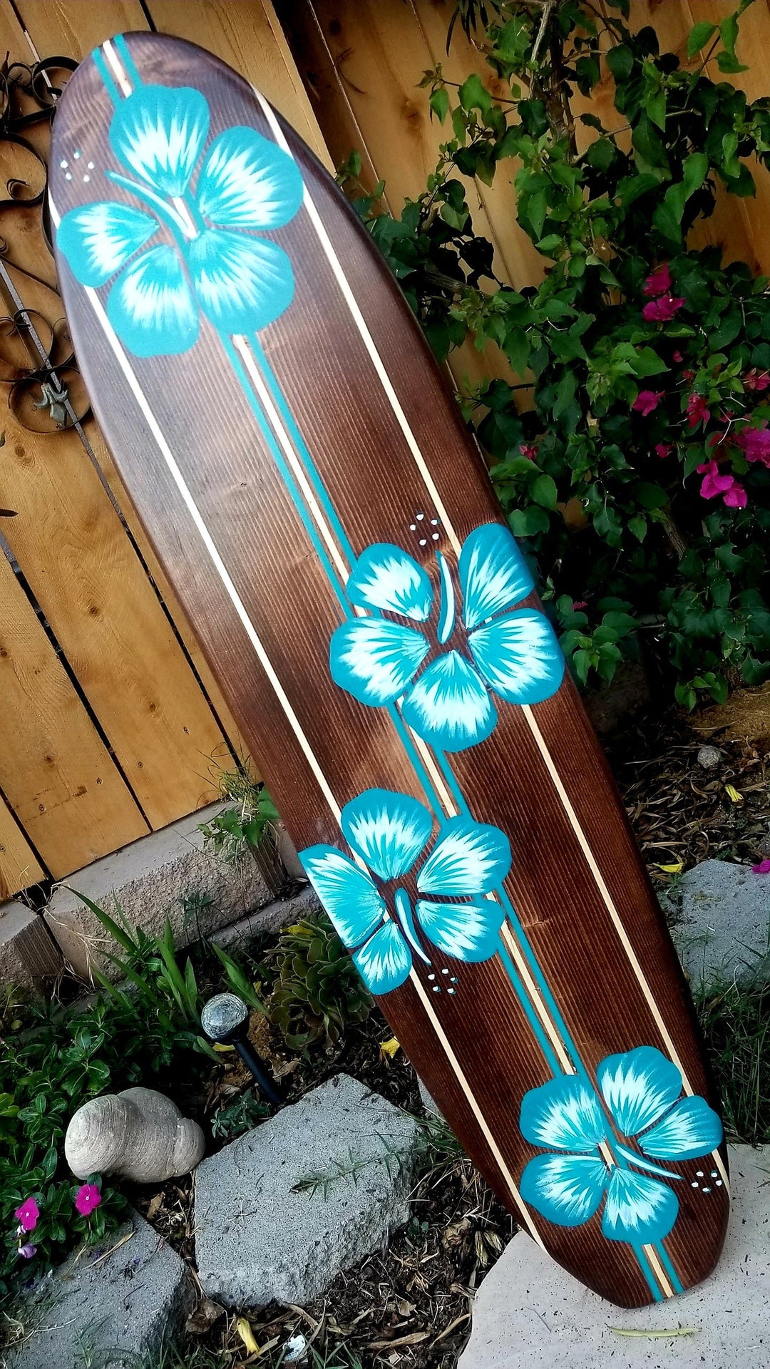 Teal Surfboard Wall Art Beach House Decoration Hibiscus Beach Decor ...