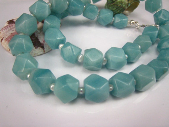 Aqua blue amazonite gemstone facted nugget necklace | Etsy