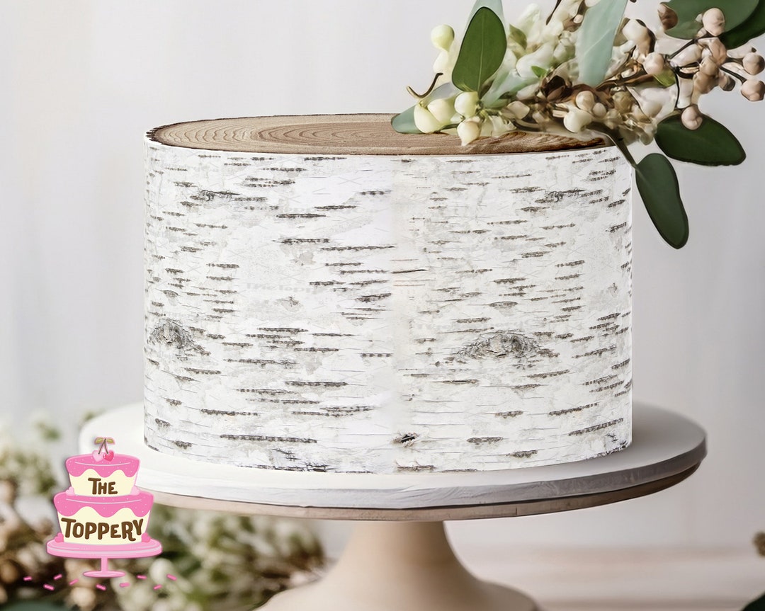 White Birch Wood Tree Bark - Edible Round Cake Wrap Strips (4" Tall ...