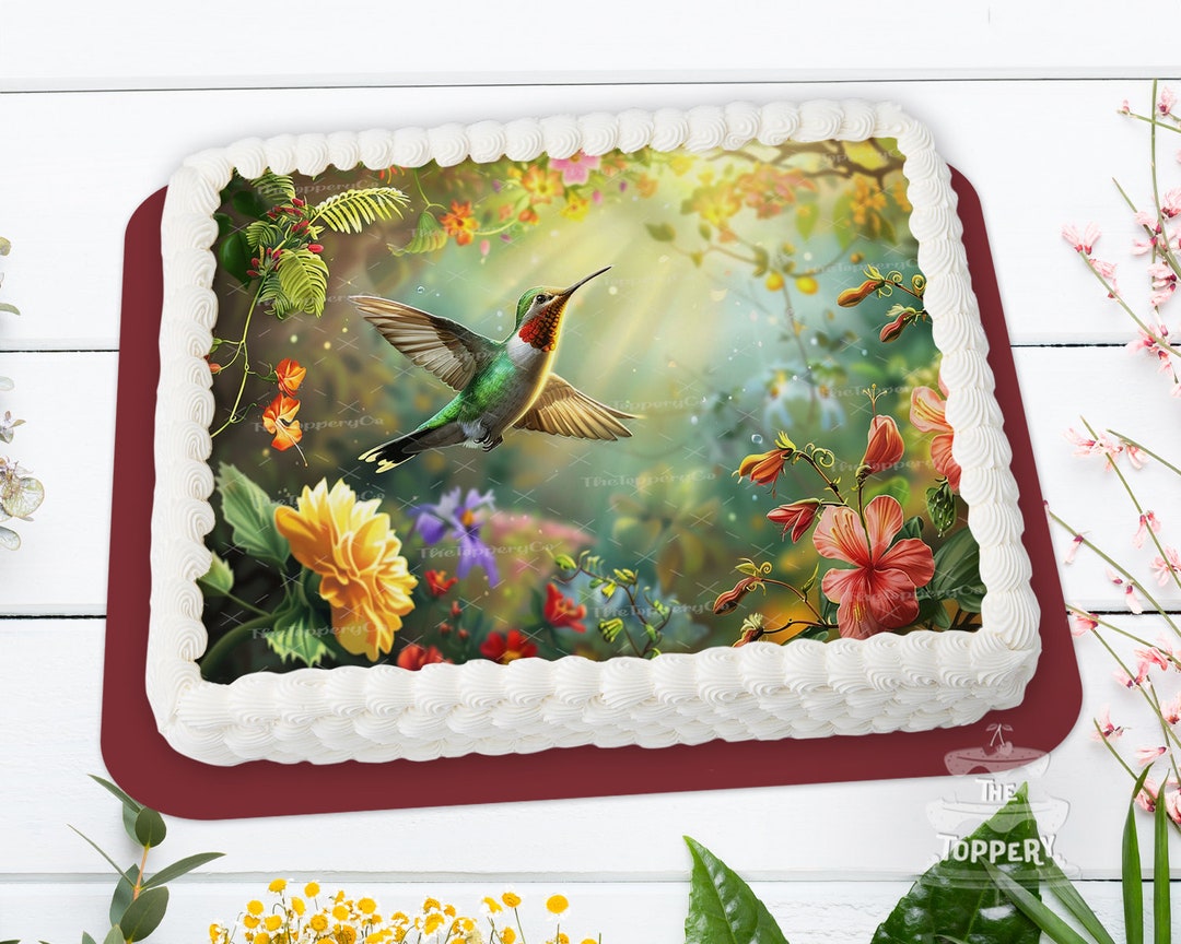 Hummingbird Cake Topper - Edible Rectangle, Icing Image Sugar Sheet ...