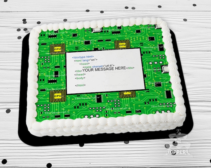 Computer Code Cake Topper - Edible Rectangle, Icing Image Sugar Sheet ...