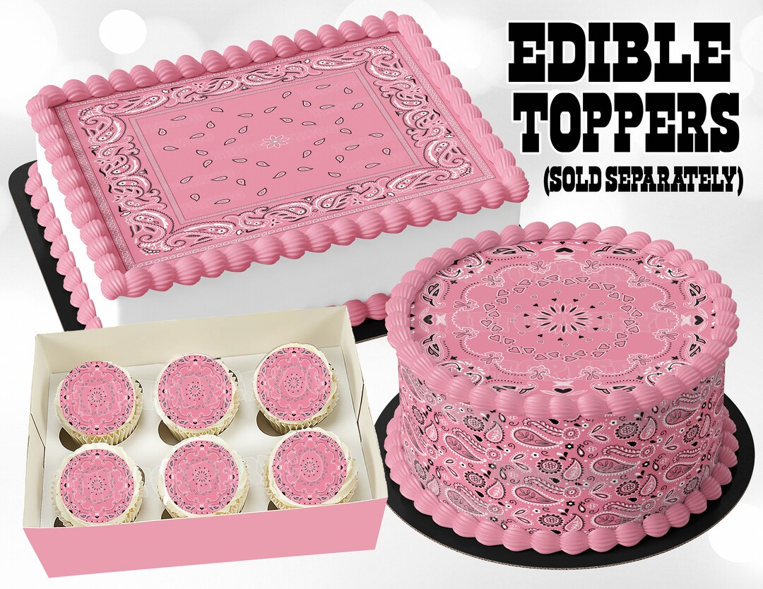 Pink Bandana Edible Topper Round Rectangle Cake Pop Wrap Cookie Cupcake ...