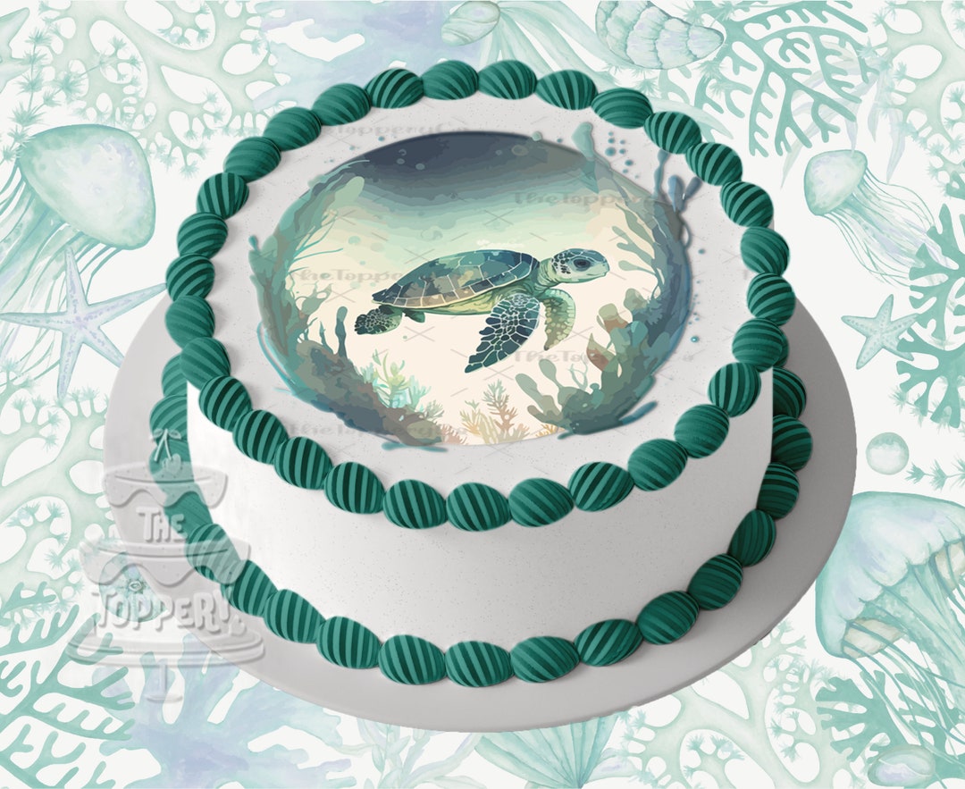 Sea Turtle Round Edible Cake Topper, Icing Image, Frosting Photo ...