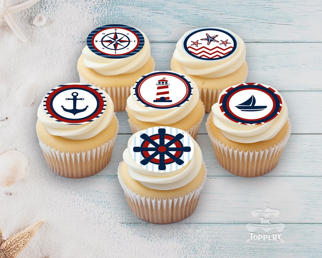 Nautical Edible ICING Toppers Precut Sailboats Anchors Cupcake Cookie ...