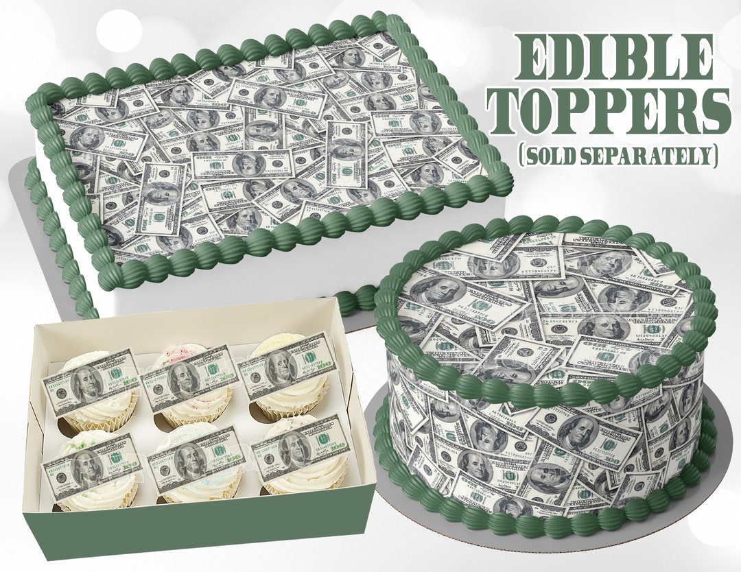 Money Hundred Dollar Bills - Edible Toppers - Round Rectangle Cake ...