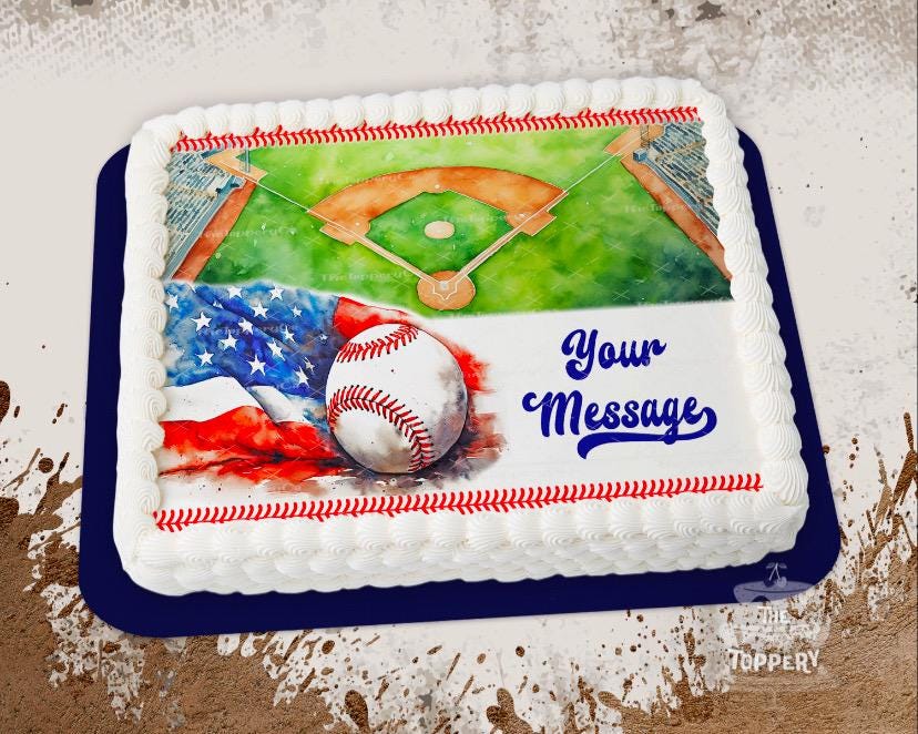 Baseball Cake Topper - Edible Rectangle, ICING Image, Frosting Photo ...