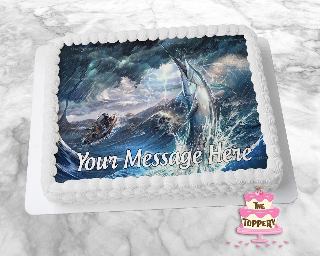Deep Sea Fishing Cake Topper Marlin Fish Edible Rectangle, Icing Image ...
