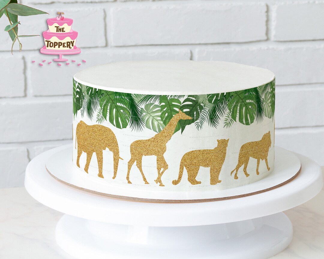 Gold Safari Animals - Edible Round Cake Wrap Strips (4" Tall) - Icing ...