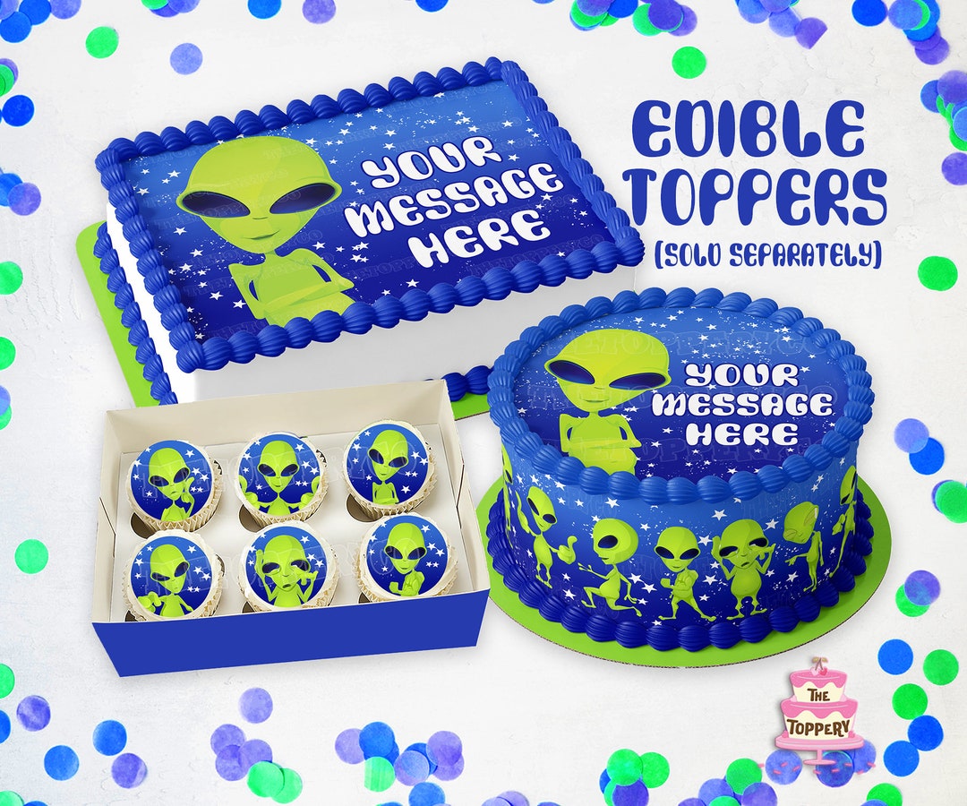 Green Alien - Edible ICING Toppers, Round, Rectangle, Cake Wrap, Cookie ...