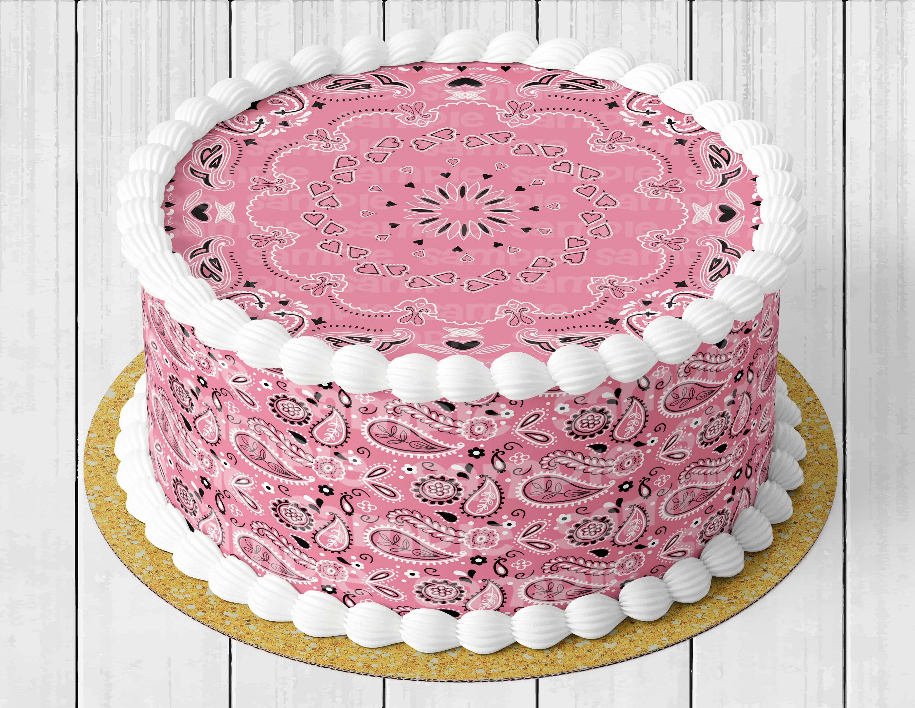 Pink Paisley Bandana Edible Round Cake Topper Cake Wraps or | Etsy