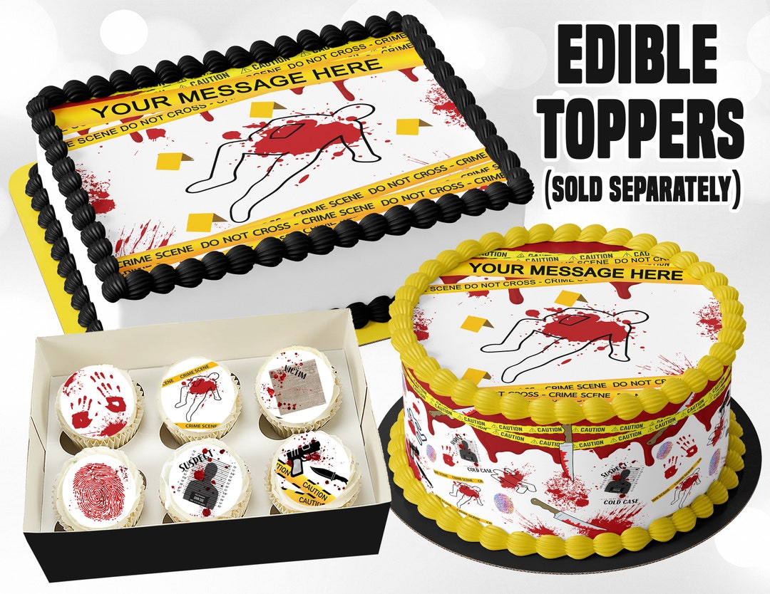 Crime Scene Edible Toppers Round Rectangle Cake Wraps Cookie Cupcake ...