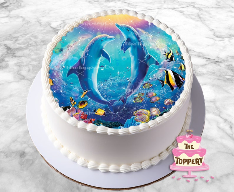Dolphin Love - Edible ICING Toppers - Round, Rectangle, Cake Wraps ...