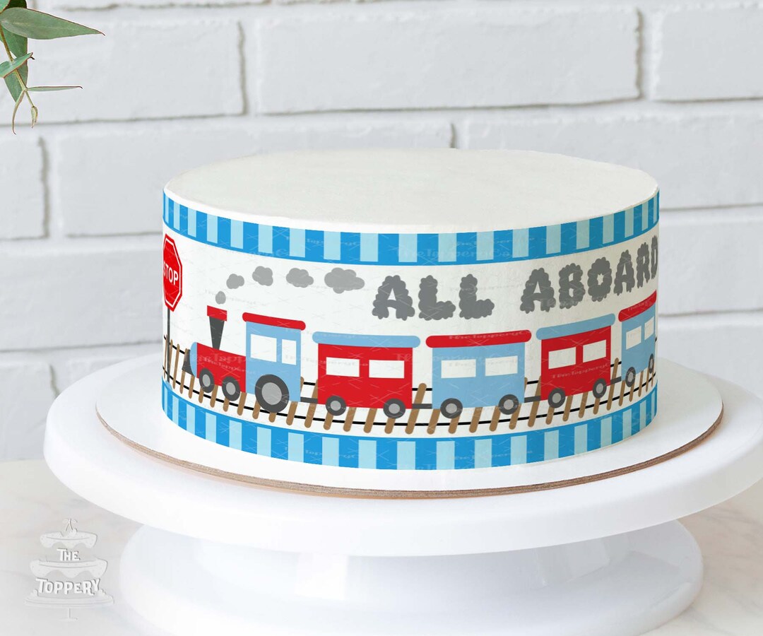 Train Edible Cake Wrap Strips 4 Tall Conductor Locomotive Engine Red ...