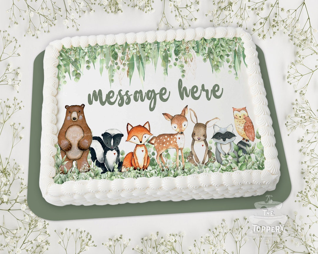 Woodland Animals Cake Topper - Edible Rectangle Icing Image Sugar Sheet ...