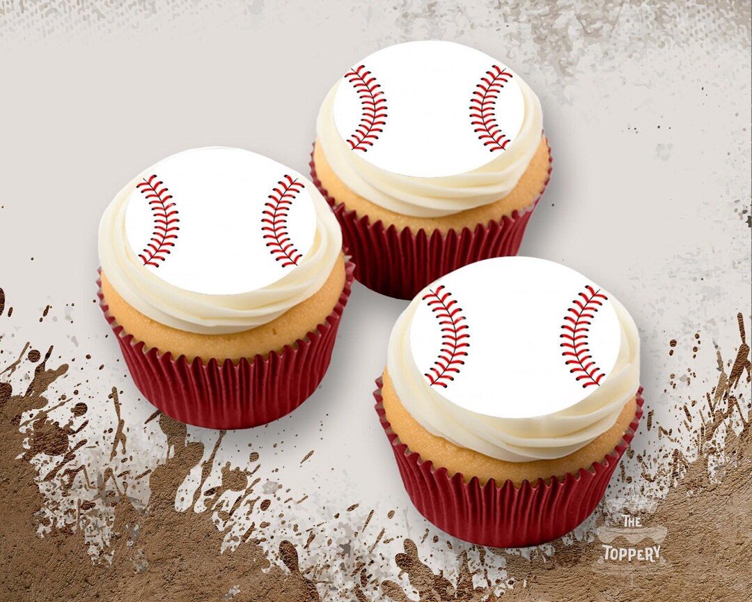Baseball - Precut Edible Icing Toppers for Cupcakes, Cookies, Little ...