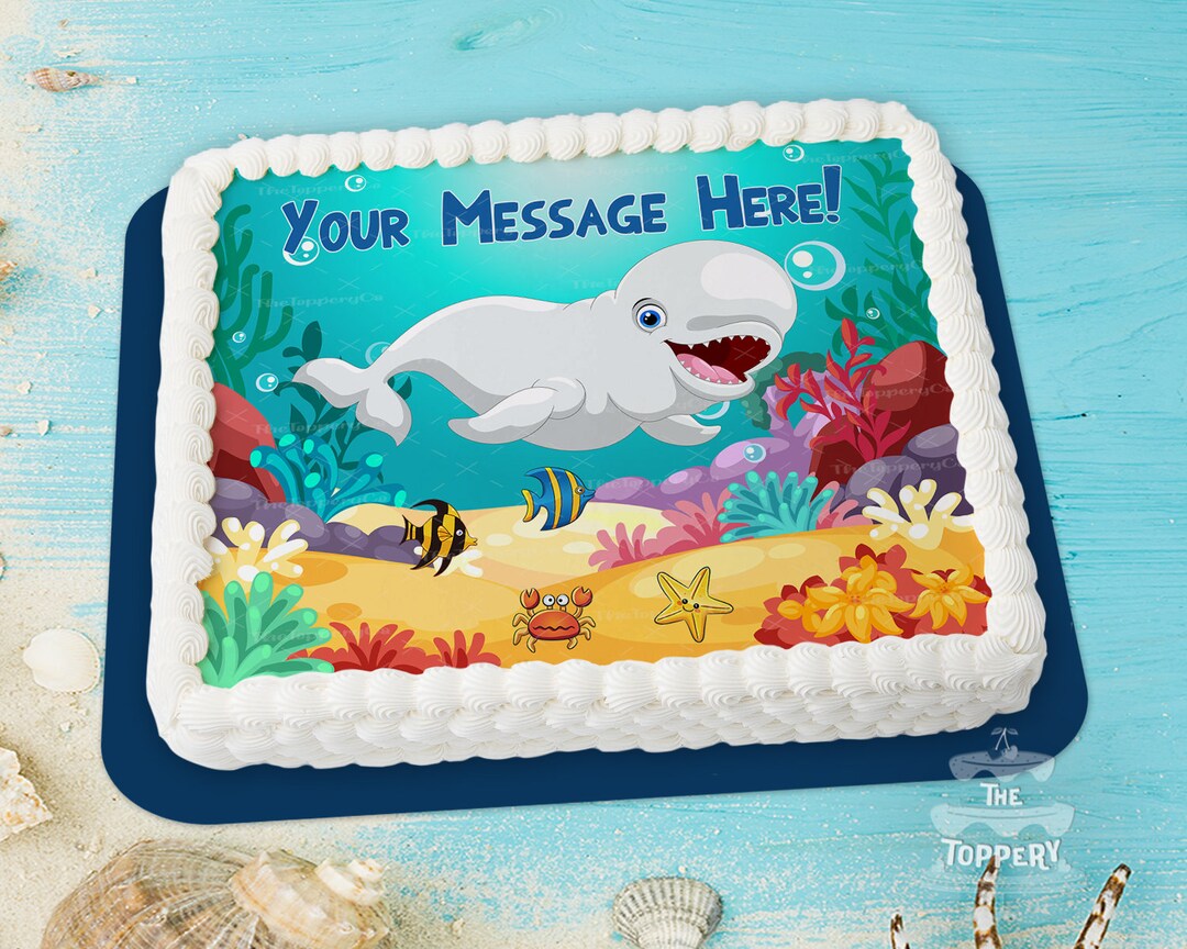 Baby Beluga Cake Topper - Edible Rectangle Icing Image Sugar Sheet ...