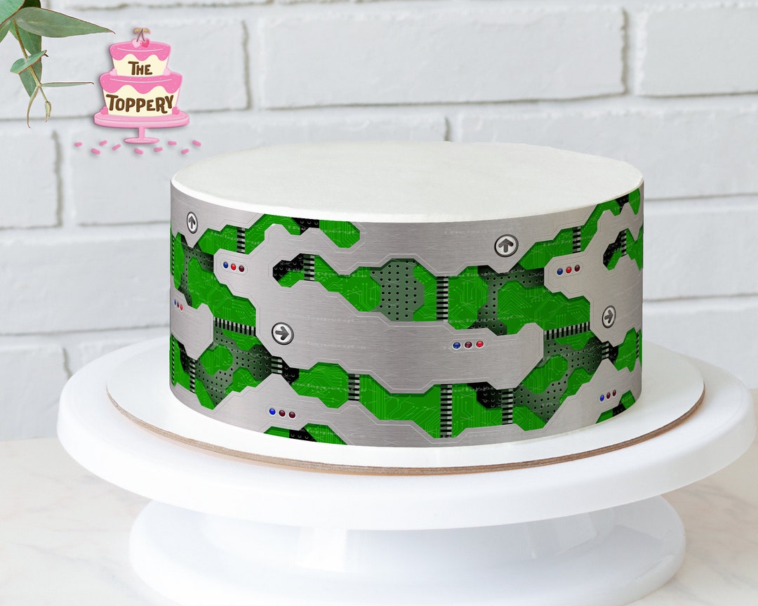 Computer Board Green Edible Round Cake Wrap Strips 4 Tall Icing Image ...