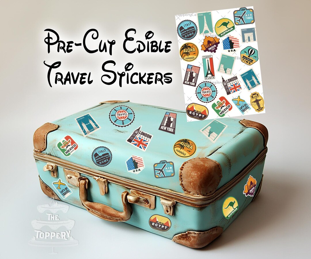 EDIBLE Travel Stickers 19 Pieces PRECUT Toppers Mini Standard Cupcake ...