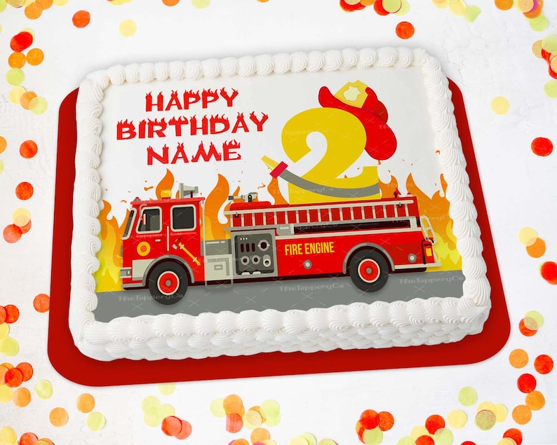 Fire Truck Edible Icing Matching Toppers – Firefighter Dessert ...