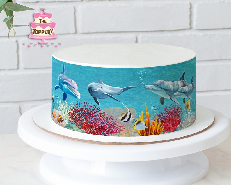 Dolphin Love - Edible ICING Toppers - Round, Rectangle, Cake Wraps ...