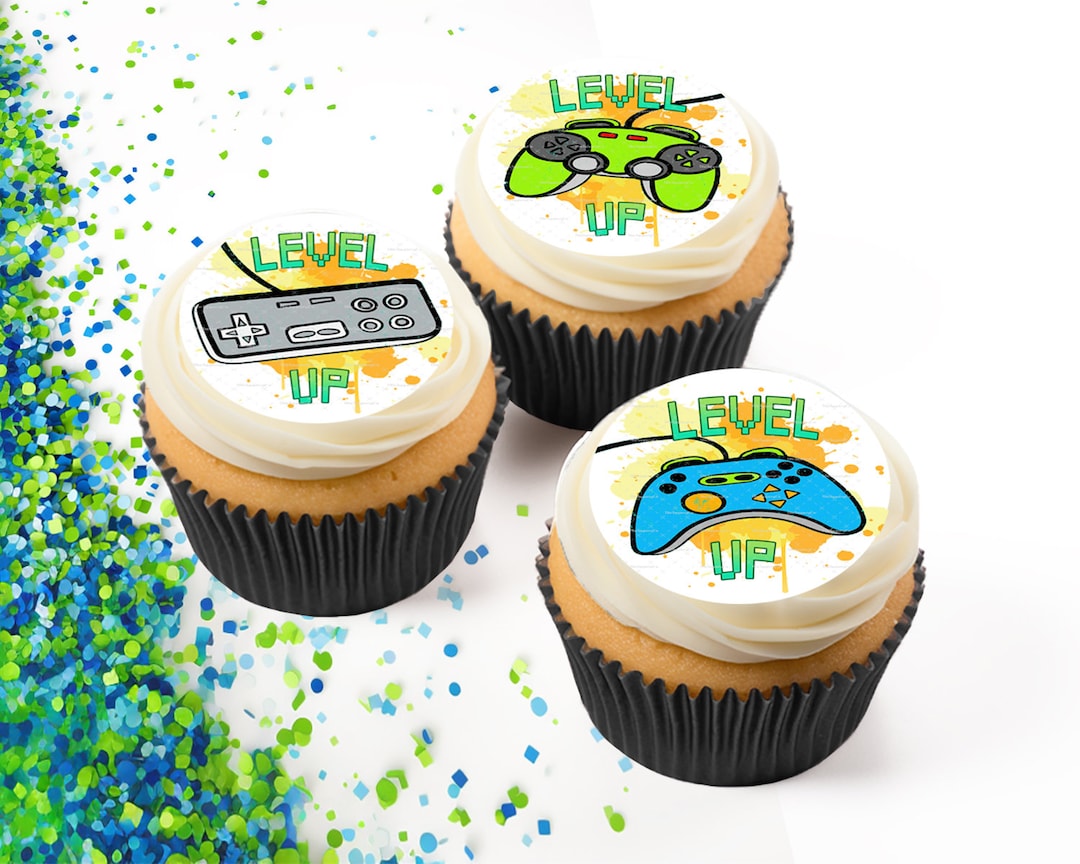 Level up Edible ICING Toppers ,precut, Video Game, Gamer, Controllers ...
