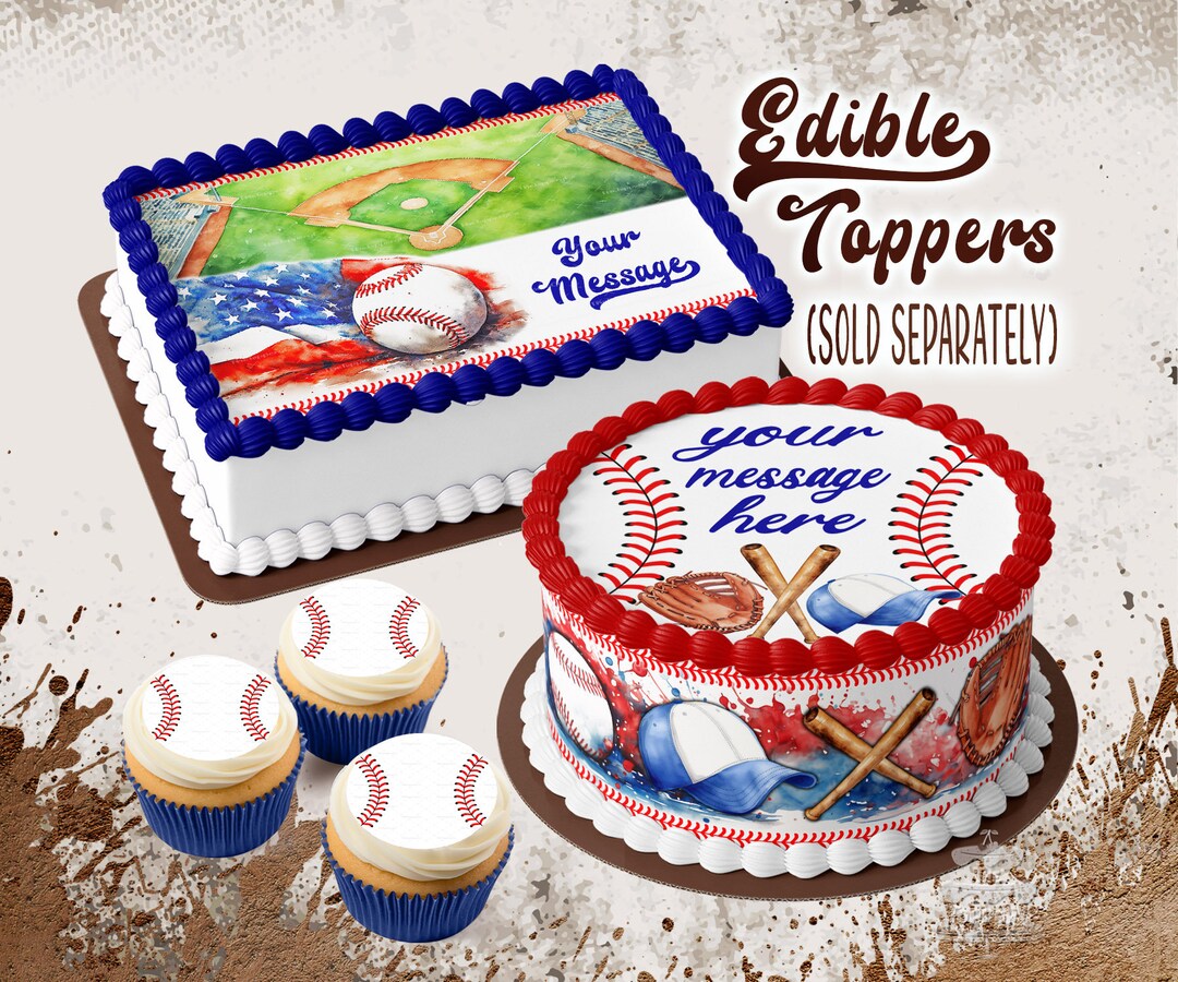 Baseball - Edible ICING Toppers - Round, Rectangle, Cake Wraps, Cookie ...