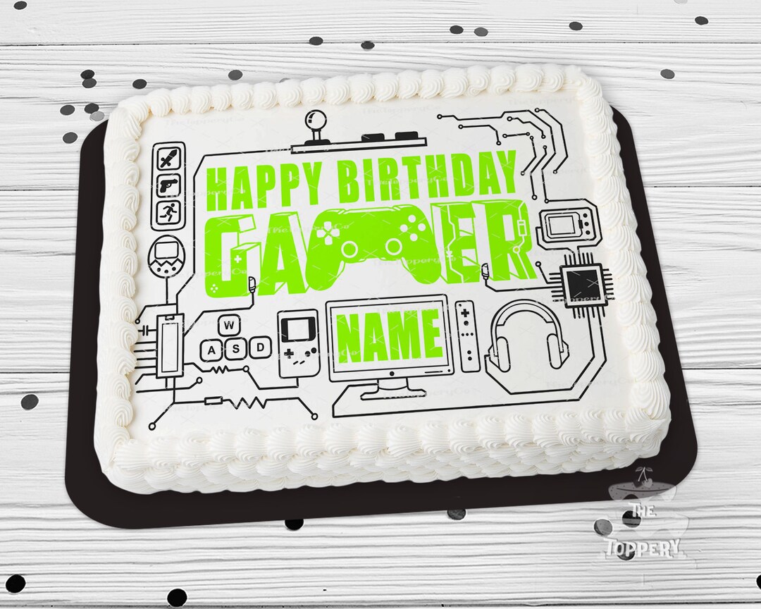 Level up Gamer Cake Topper - Edible Rectangle, Icing Image Sugar Sheet ...