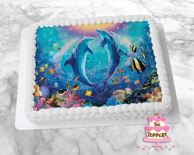 Dolphin Love - Edible ICING Toppers - Round, Rectangle, Cake Wraps ...