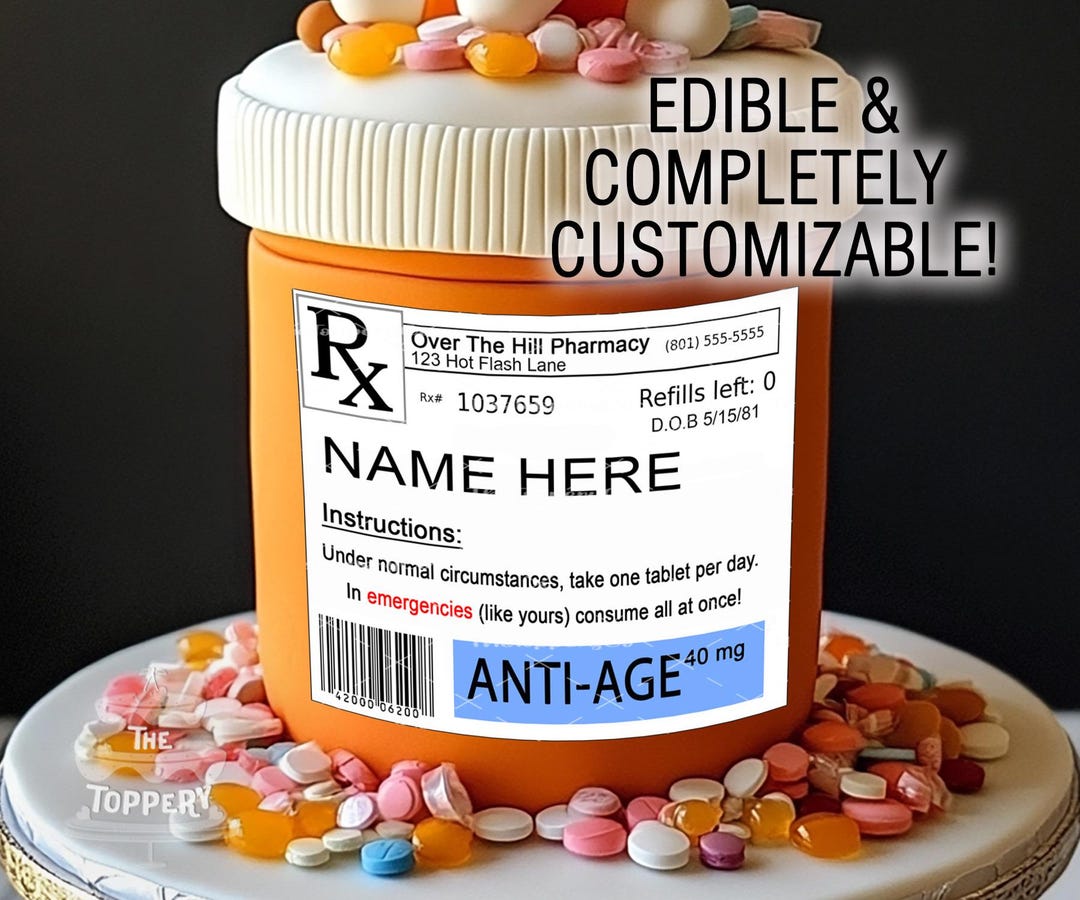 Edible Rx Label Cake Topper – Funny Birthday Icing Image Decoration - Etsy