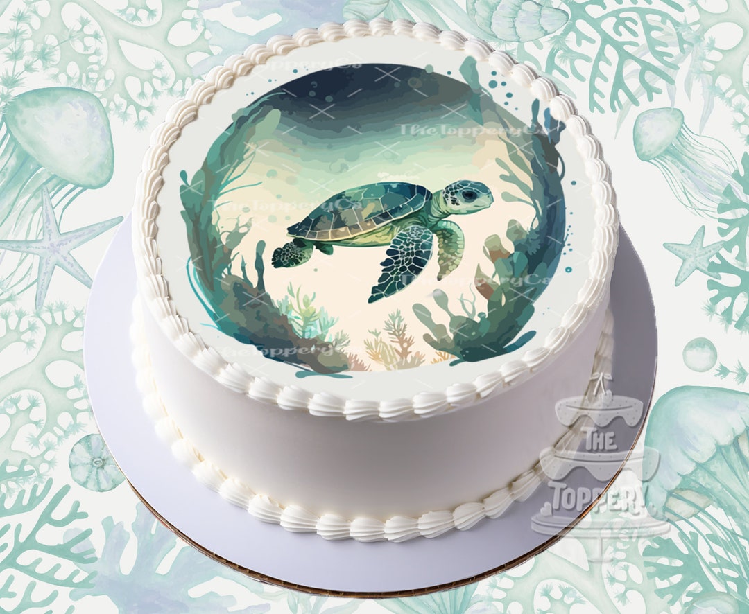 Sea Turtle - Round Edible Cake Topper, Icing Image, Frosting Photo ...