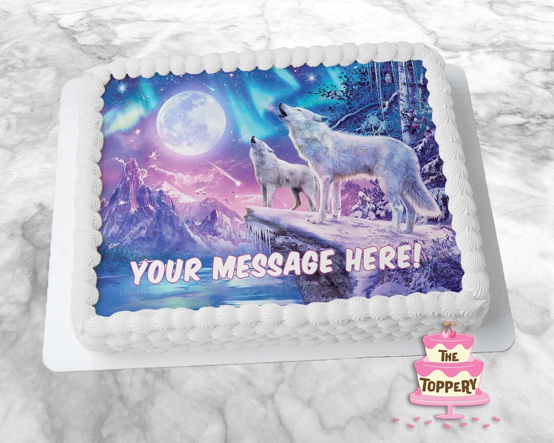 Wolves Cake Topper Edible Rectangle Icing Image Sugar Sheet Birthday Baby Shower Wedding ...