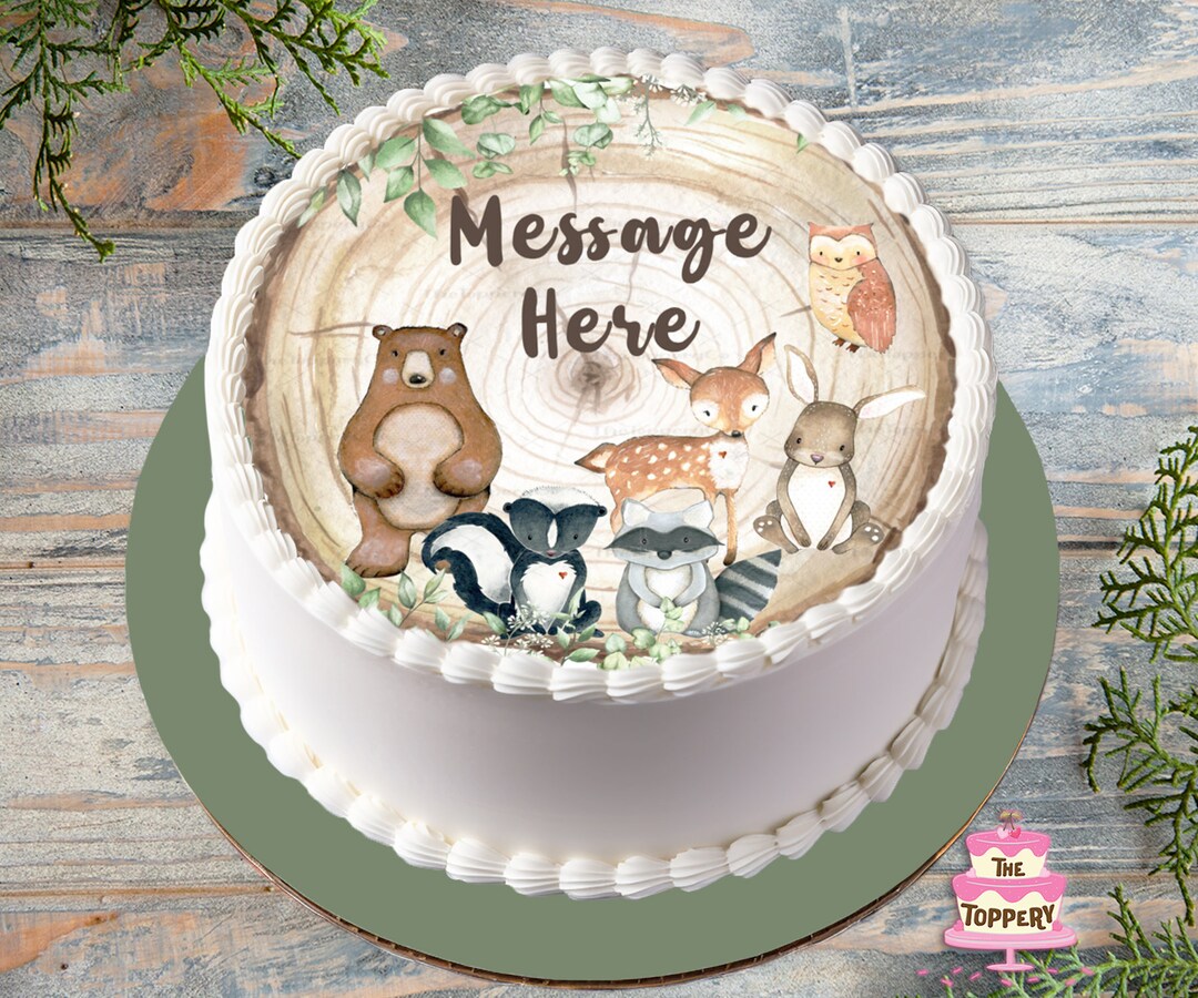 Woodland Cake Topper Edible Round, Circle Icing Image, Forest Animals ...
