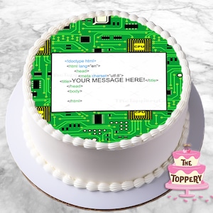 Computer Binary Code Cake Topper Edible Round Icing Image Sugar Sheet ...