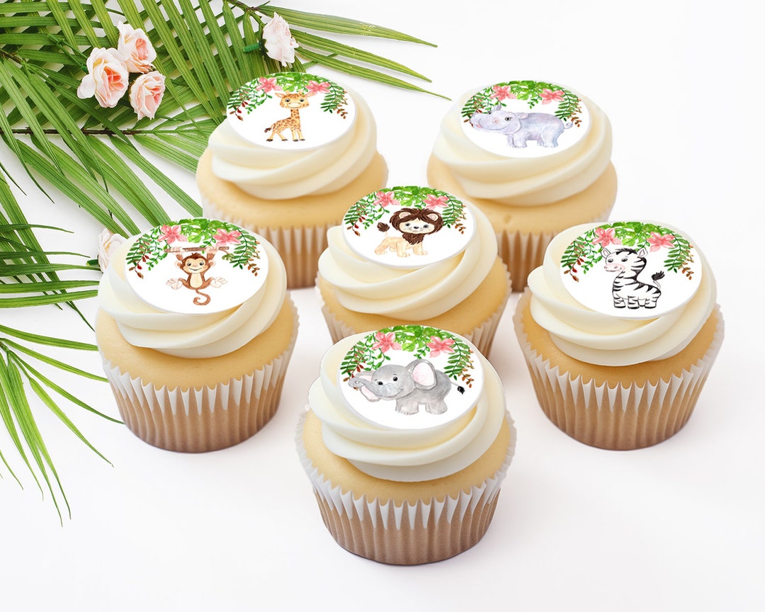 Jungle Animals - Edible ICING Toppers, Precut, Cupcake, Cookie, Cake ...