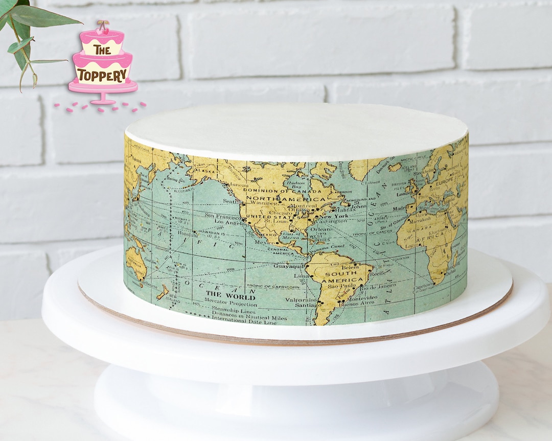 Old World Map - Edible Round Cake Wrap Strips (4" Tall) - ICING Image ...