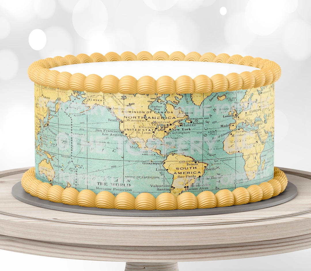 Old World Map Edible Round Cake Wrap Strips 4 Tall - Etsy