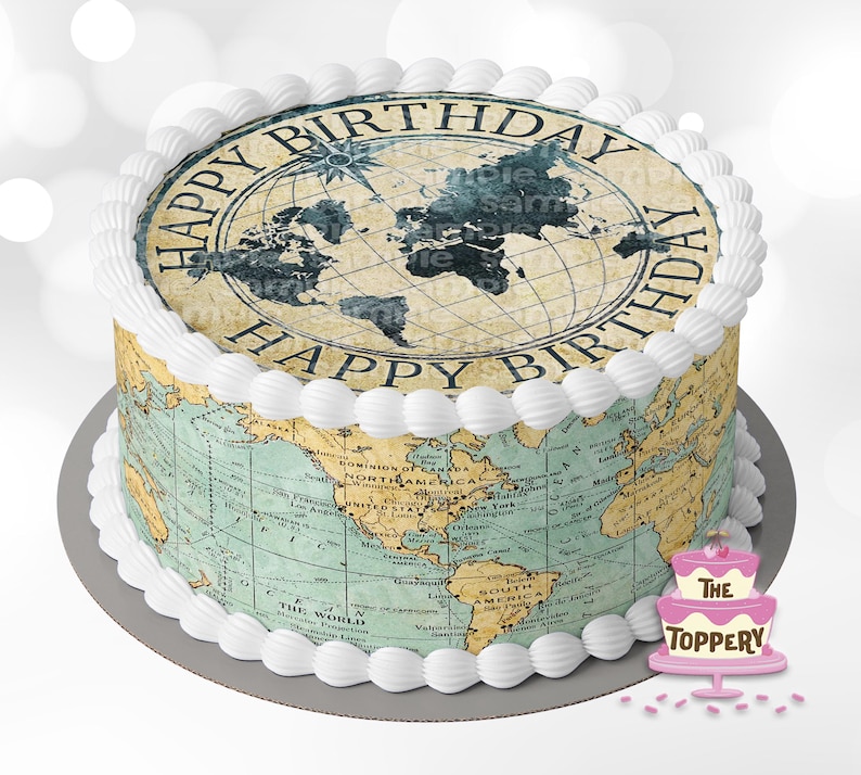 World Map - Edible ICING Round Cake Topper, Cake Wraps (4” Tall) or ...