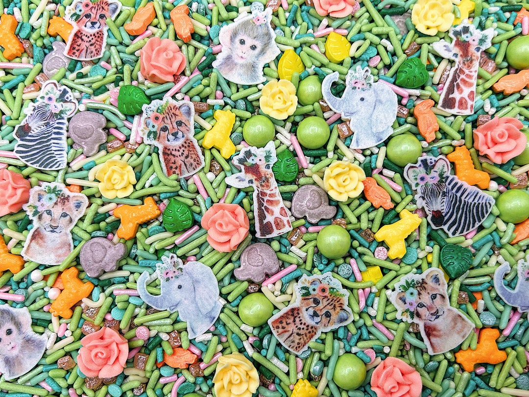 Jungle Jive - Edible Candy Sprinkle Mix (w/ Wafer Jungle Animals) for ...