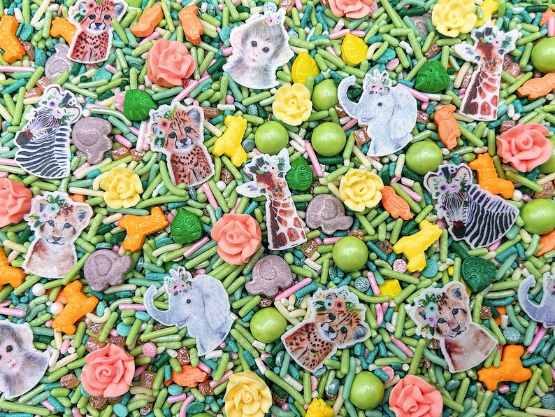Jungle Jive - Edible Candy Sprinkle Mix (w/ Wafer Jungle Animals) for ...