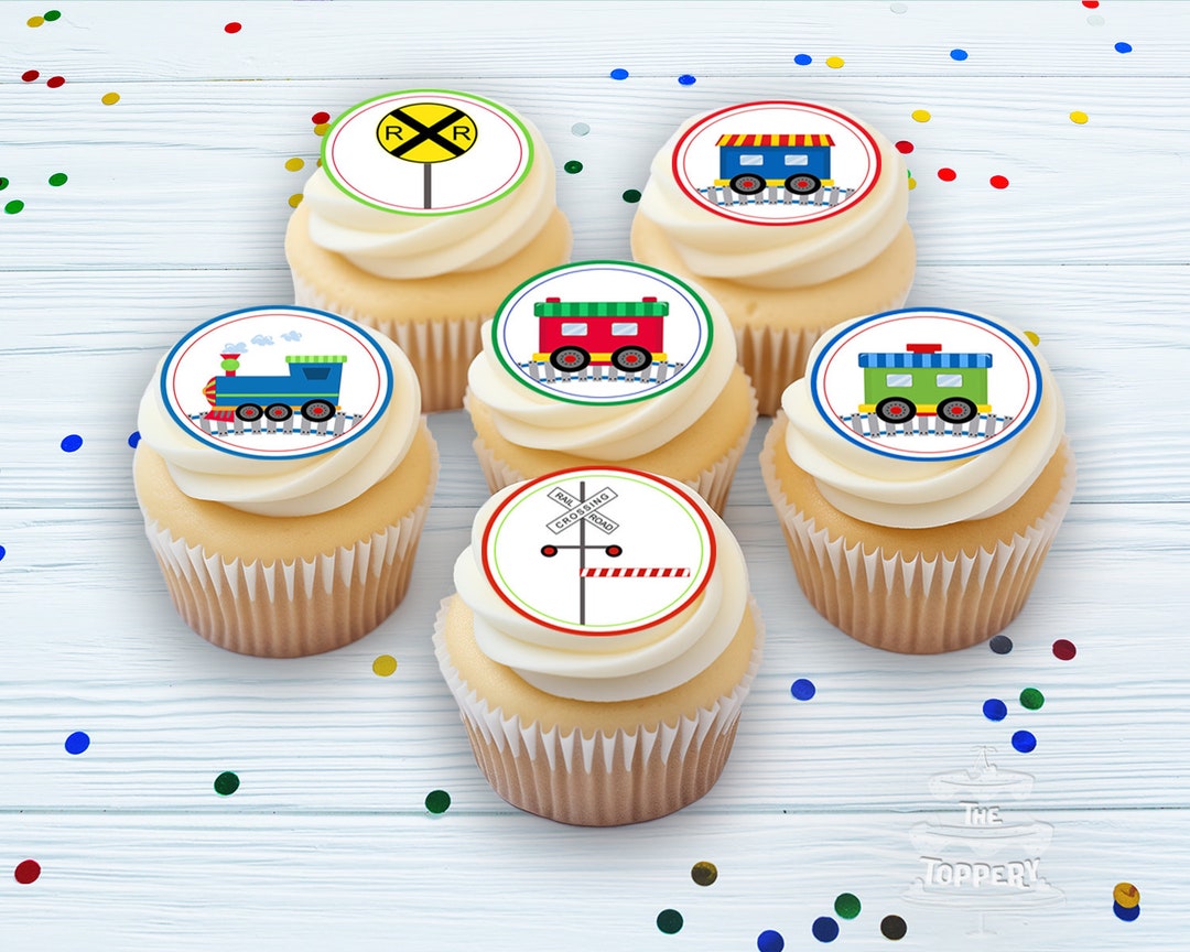 Trains - Edible ICING Toppers, Precut Cupcake Cookie Cake Choo Choo Two ...