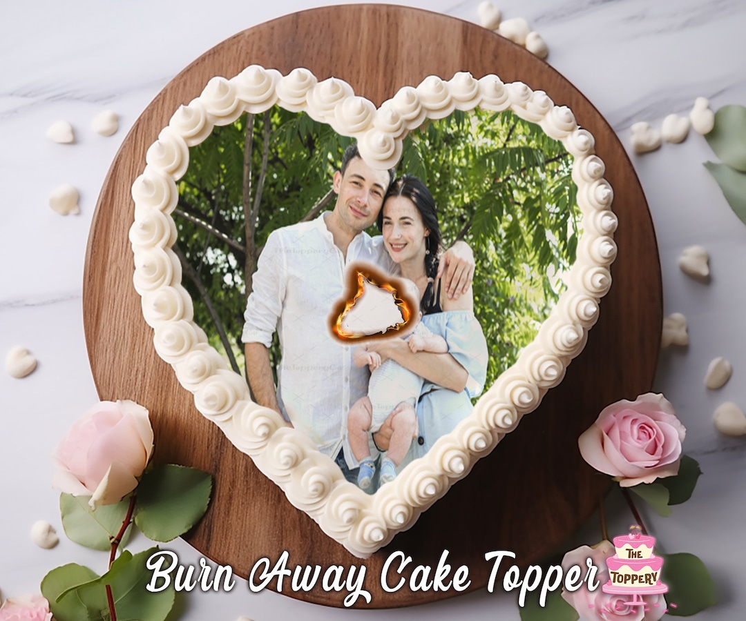 CUSTOM Burn-away WAFER Cake Topper HEART Shape Edible, Viral Cake Image ...