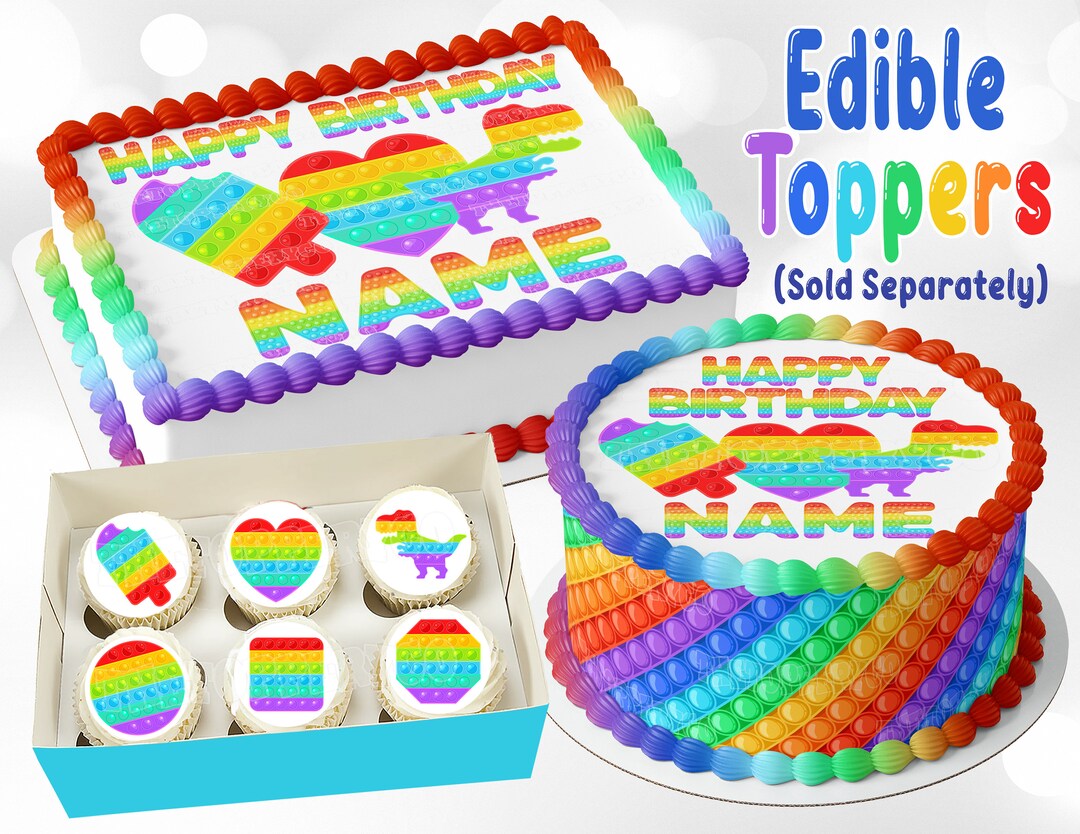 Rainbow Pop-its Edible Topper Round Rectangle Cake Pop Wrap Cookie ...