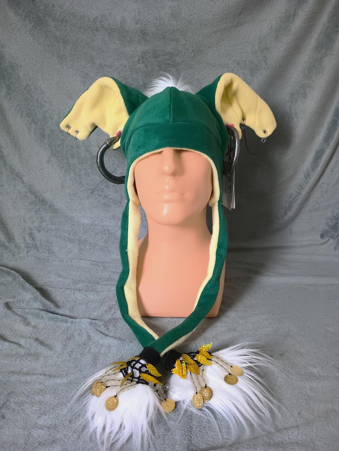Goblin Hat Gillie Cat Art Original Fleece Faux Fur Winter Dragon Horns ...