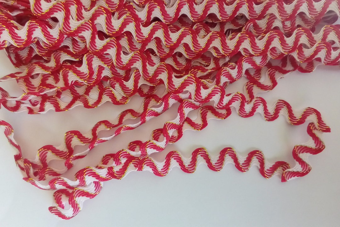 3 5 10 Yards RED WHITE GOLD Glitter Shine Quality Ric Rac Trim 10mm ...