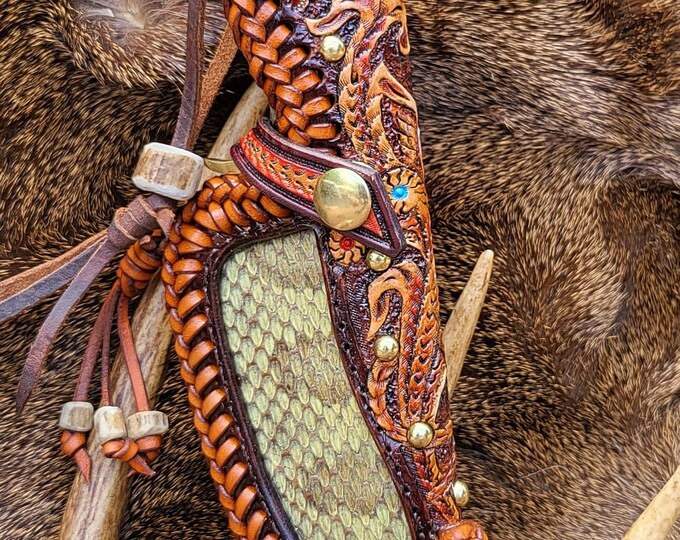 Hand Carved Leather Sheath With Western Style Tooling With Rattlesnake ...