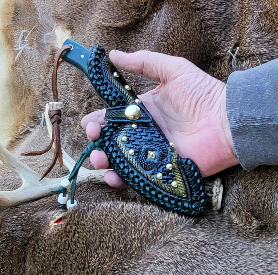 Hand Carved Leather Sheath Cowboy Style, Camping, Sportsman, Hunting ...