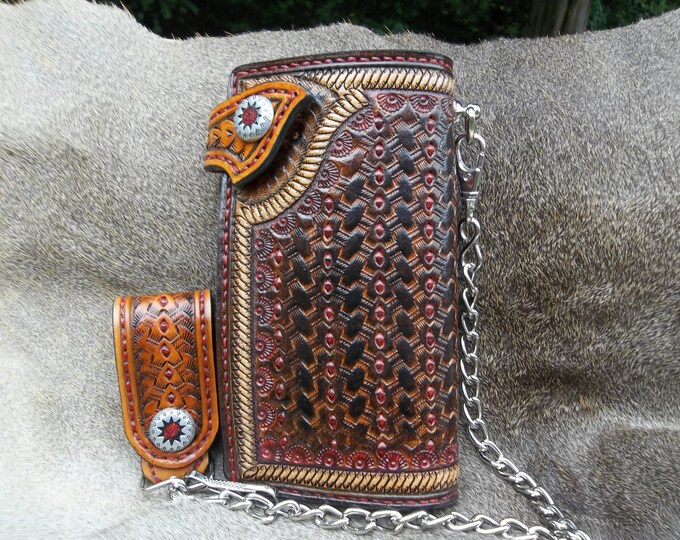 Handmade Handtooled Western Swag Leather Chain Wallet for - Etsy
