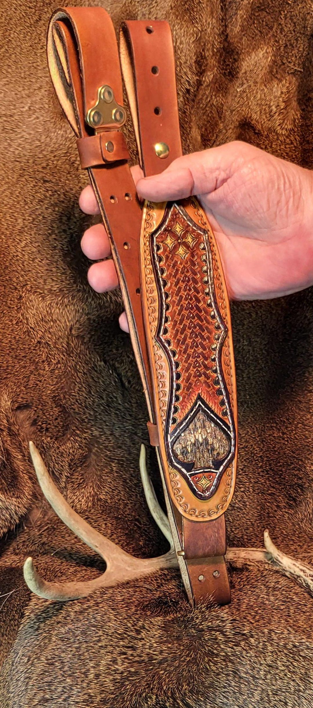 Padded Leather Western Tooling and Rattle Snake Inlay Sportsman ...