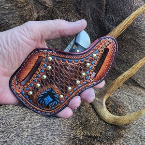 Handmade Leather Knife Sheath and Damascus Lock Blade Folding - Etsy