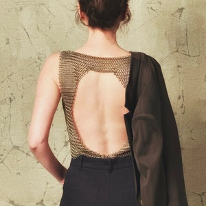 Chainmail Open Back Top Crop Party Fashion Garment in Antique Gold ...